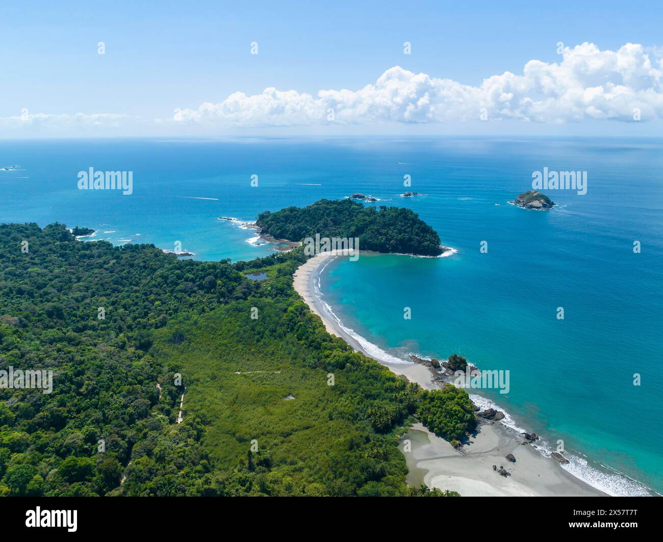 Aerial view, coast and rainforest, Corrohoe Bay and Playa Espadilla ...