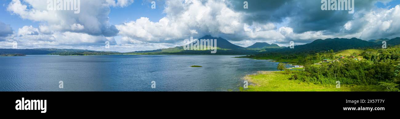 Aerial view, panorama of Arenal Volcano at Lago Arenal, Puntarenas ...