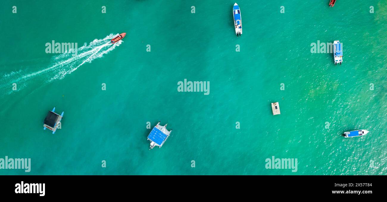 Aerial view, top-down, boats in the sea, Puntarenas, Costa Rica Stock ...