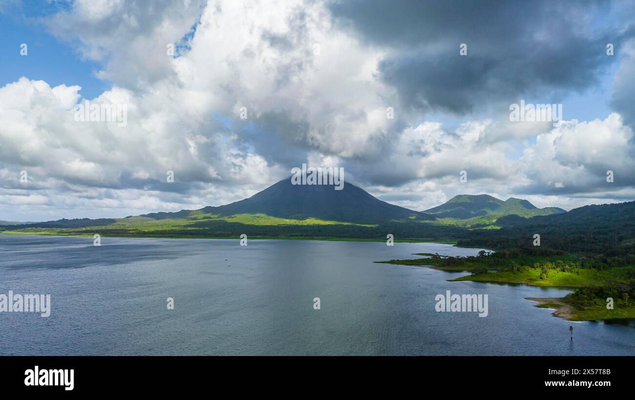 Aerial view, Arenal Volcano at Lago Arenal, Puntarenas, Costa Rica ...