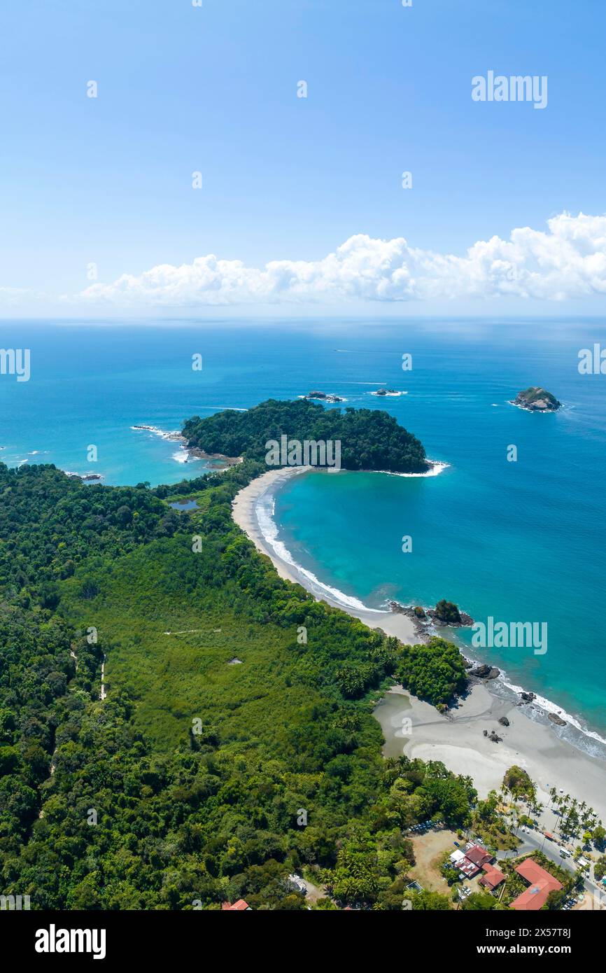 Aerial view, coast and rainforest, Corrohoe Bay and Playa Espadilla ...