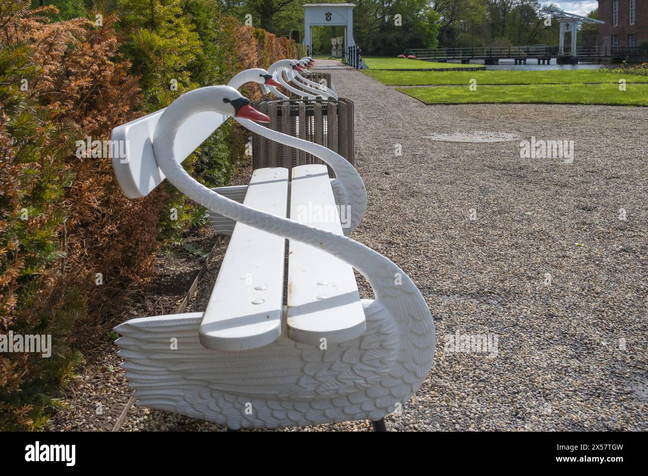 Swan-shaped park benches, Muensterland, North Rhine-Westphalia, Germany ...