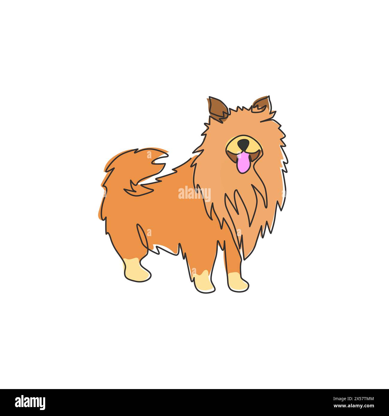 Single one line drawing of cute pomeranian dog for company logo ...