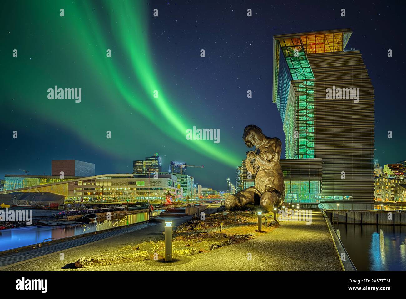 Munch Museum with sculpture Opera illuminated night Northern Lights ...