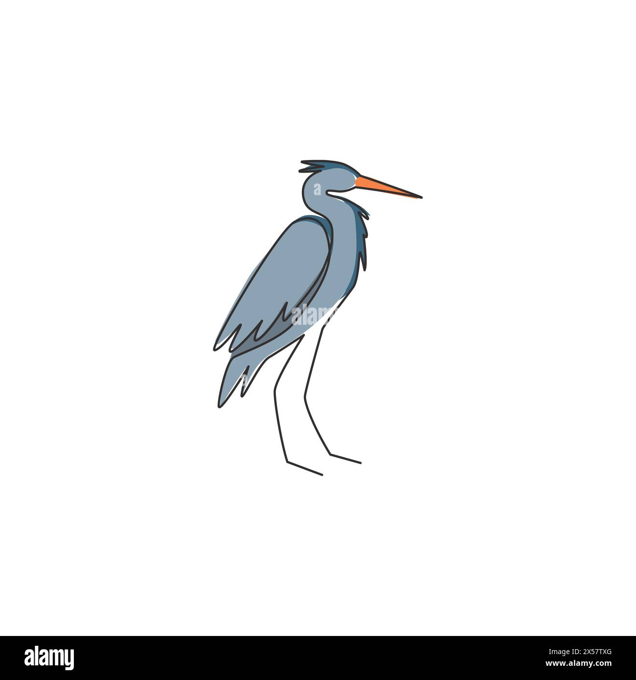 Single continuous line drawing of adorable standing heron for company ...