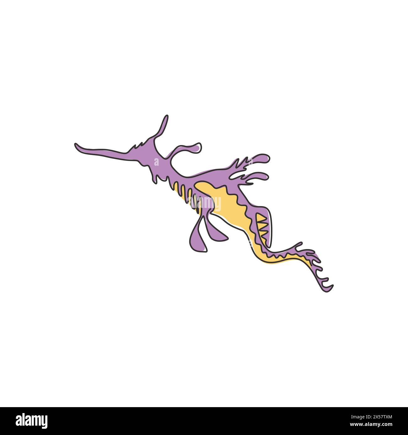 One continuous line drawing of cute leafy seadragon for aquatic logo ...