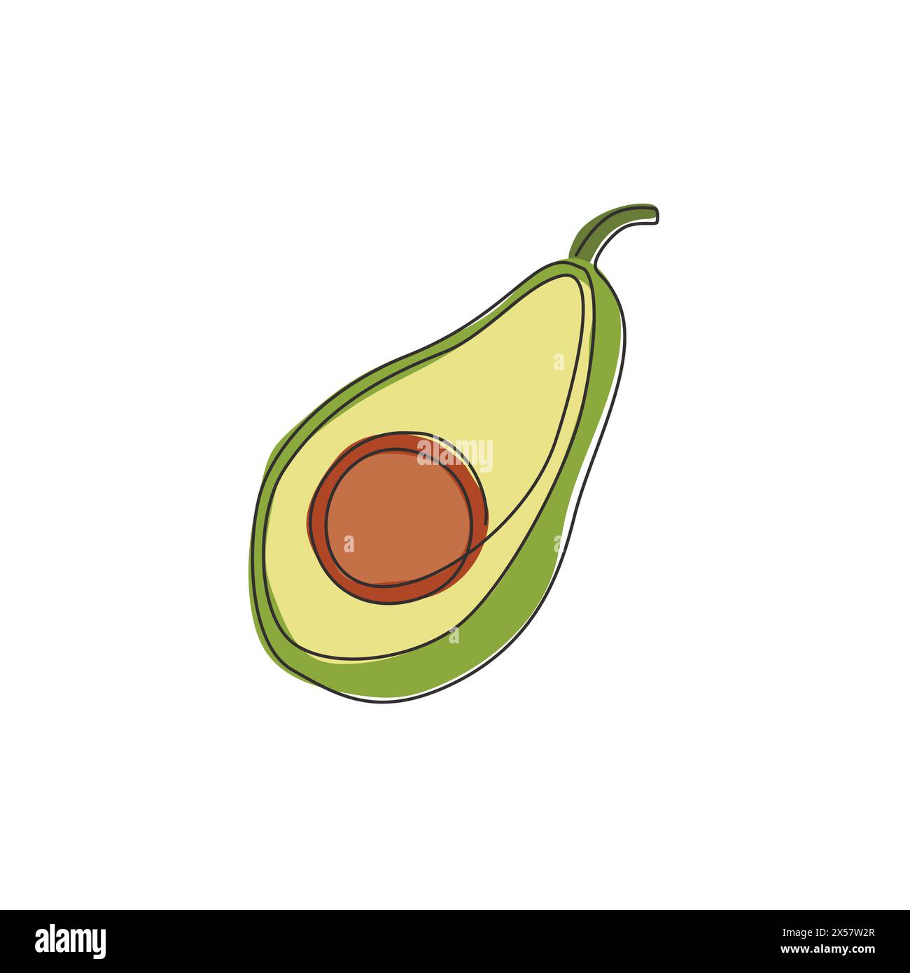 Single one line drawing of sliced healthy organic avocado for orchard ...