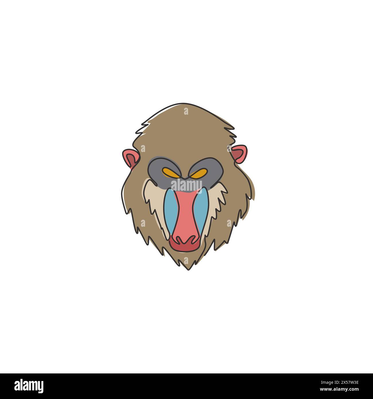 One single line drawing of exotic mandrill head for company logo ...