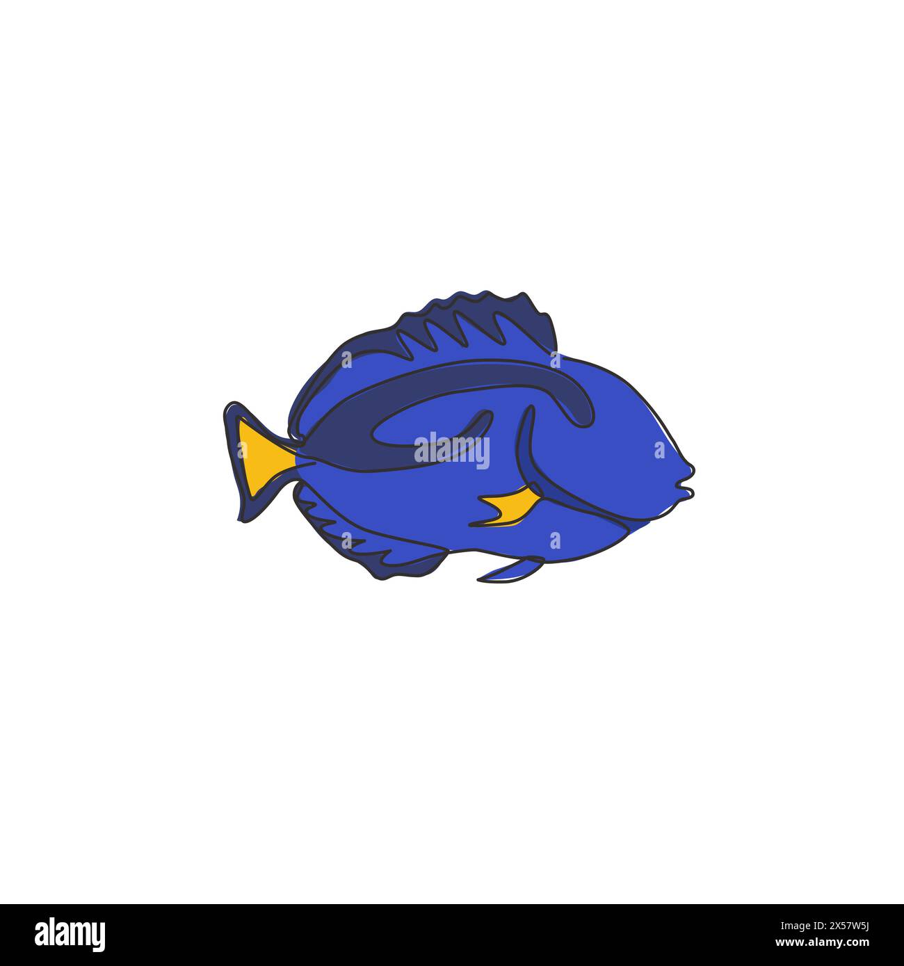 One continuous line drawing of cute blue tang fish for company logo ...