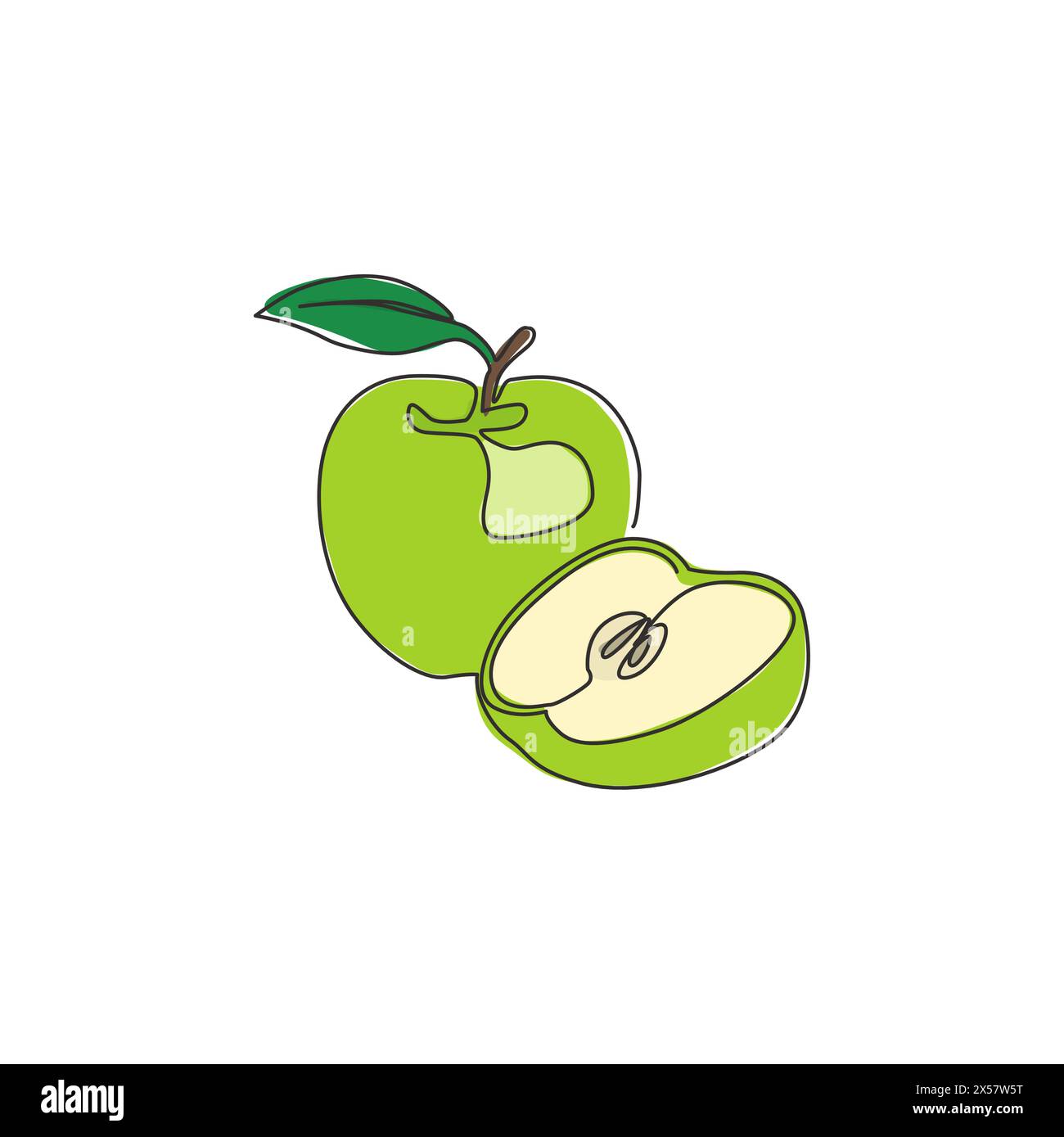 One continuous line drawing sliced and whole healthy apples organic for ...