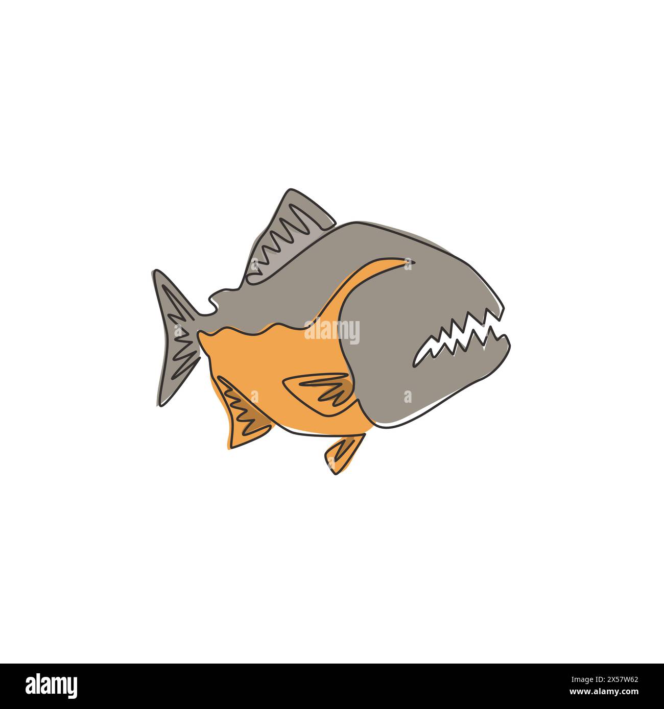 One continuous line drawing of dangerous piranha for logo identity ...