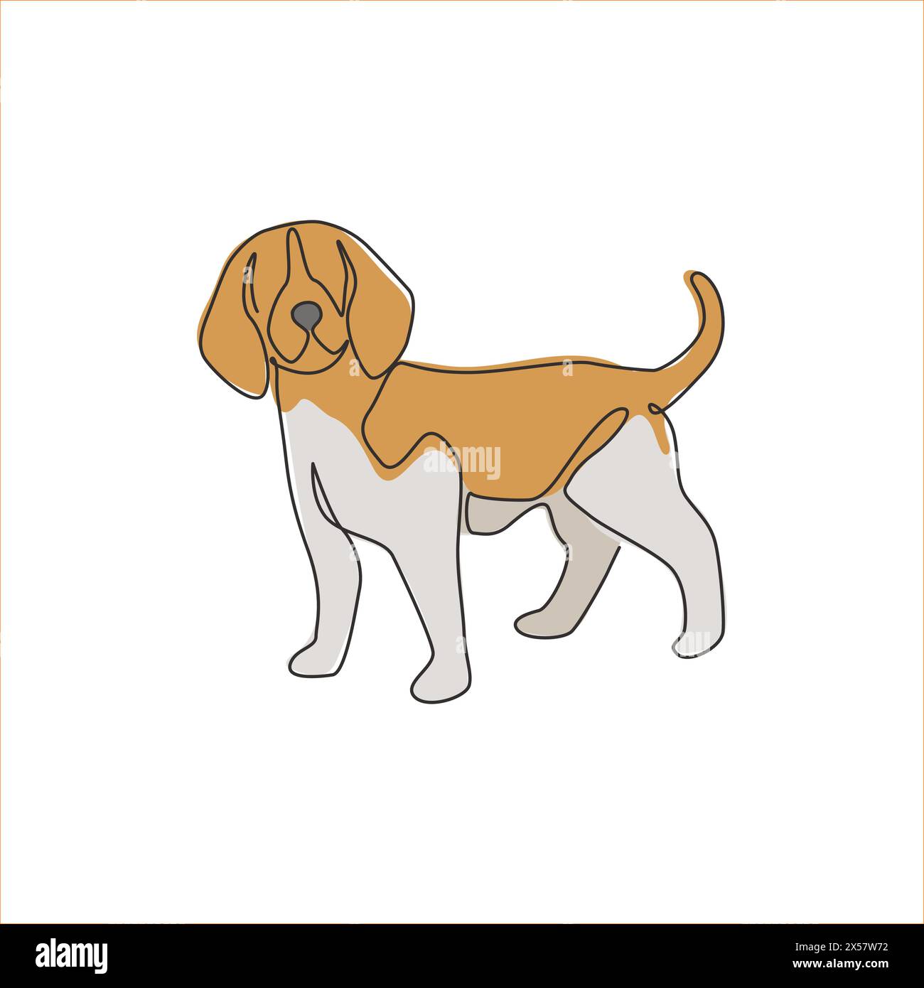 Single one line drawing of cute beagle dog for company logo identity ...