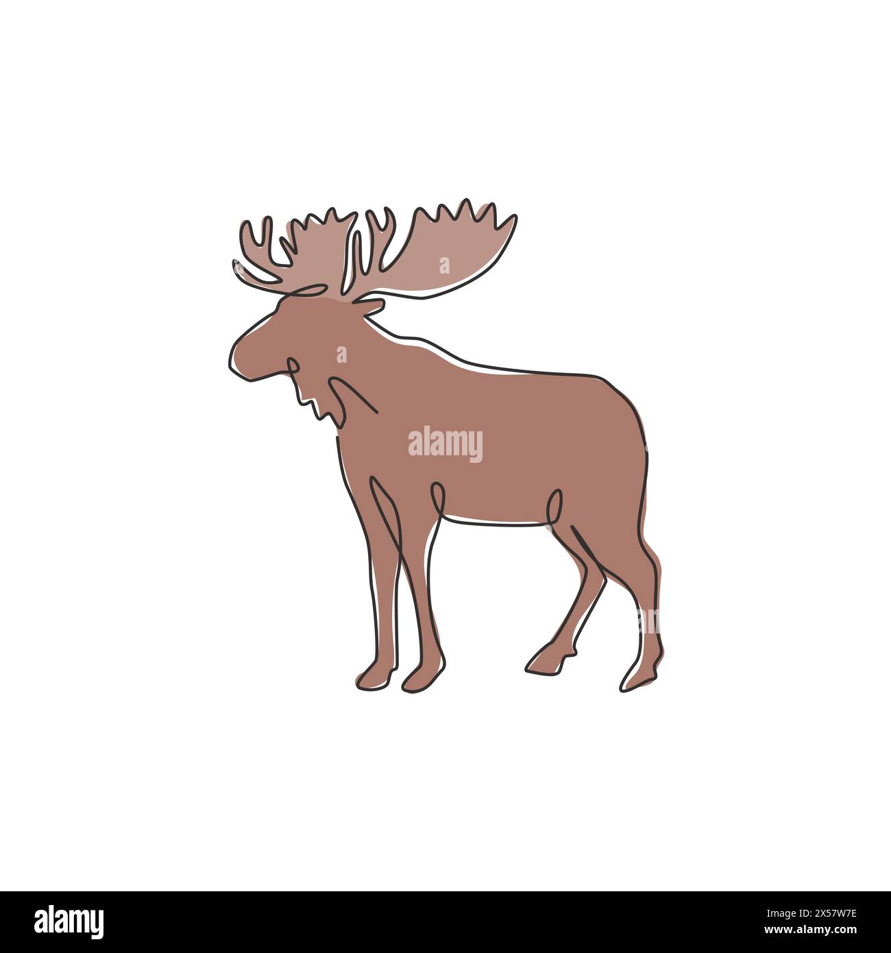 One single line drawing of big moose for logo identity. Mammal animal ...