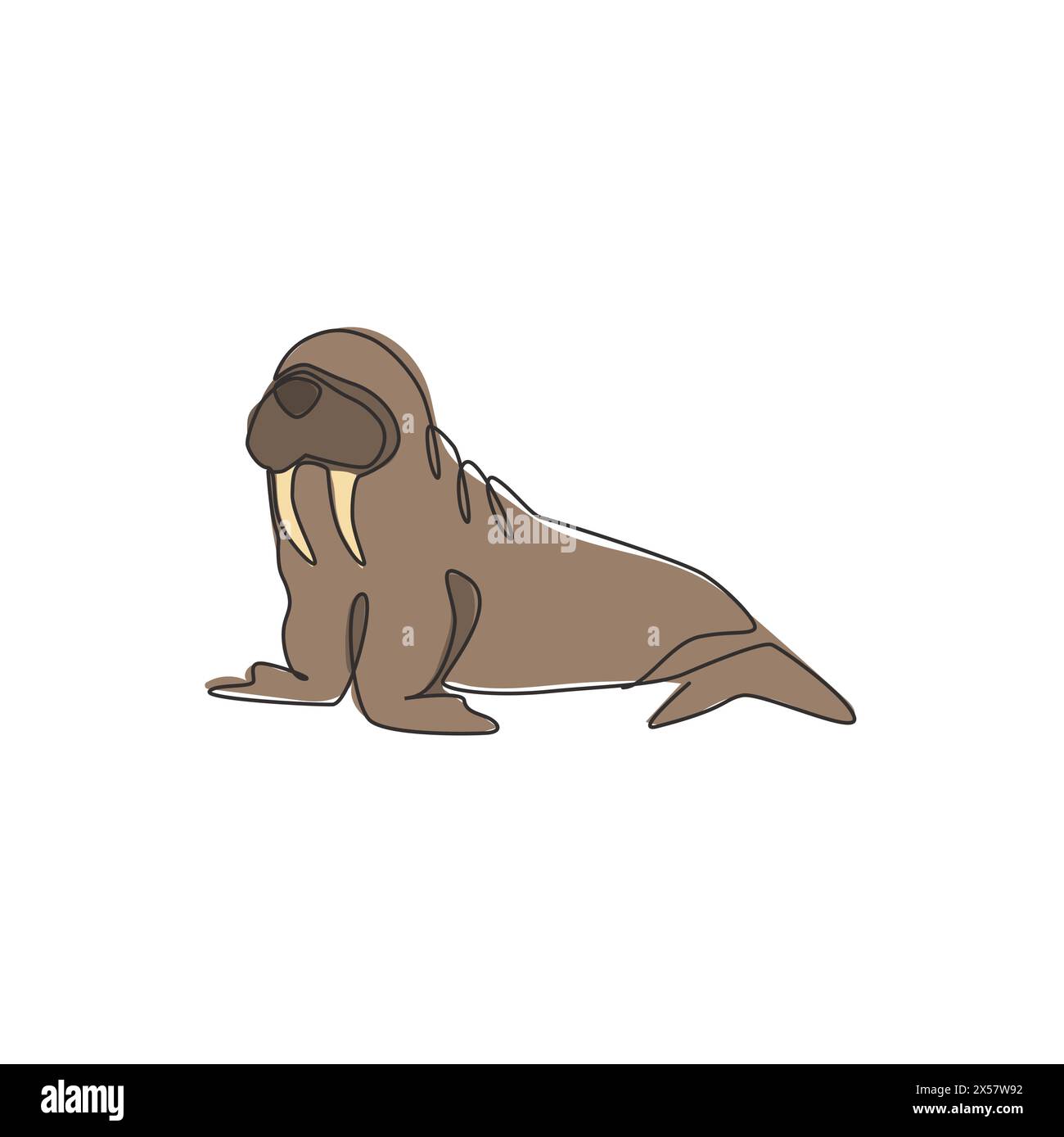 Single continuous line drawing of big cute walrus for logo identity ...