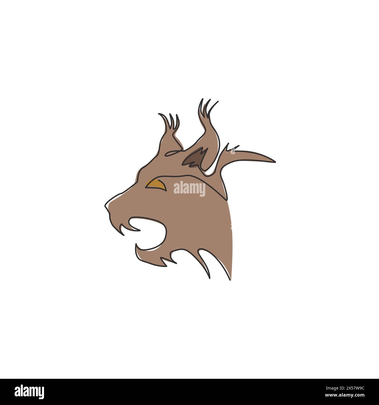 Single one line drawing of angry lynx cat head for company logo ...
