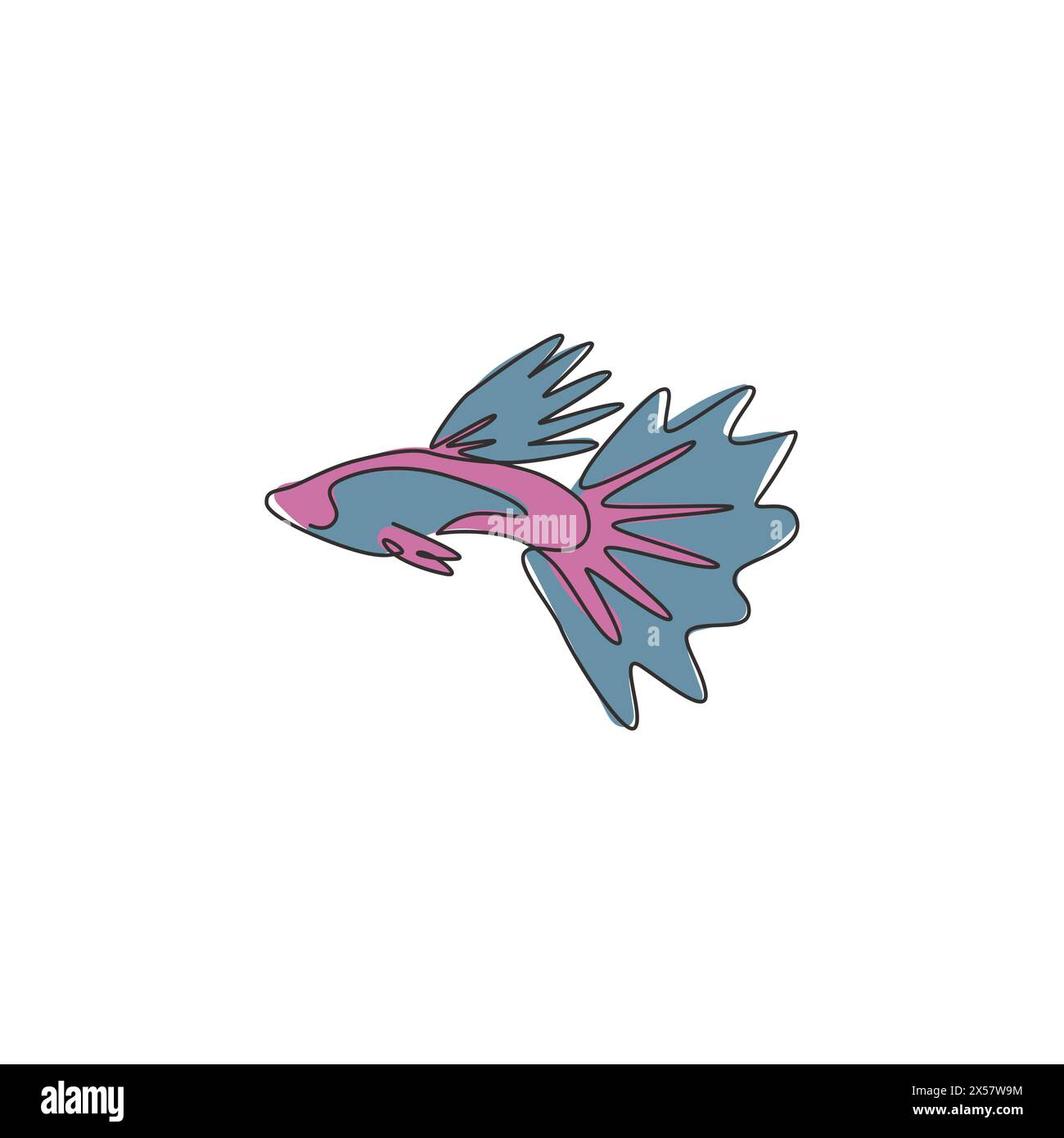 One continuous line drawing of cute guppy fish for logo identity ...
