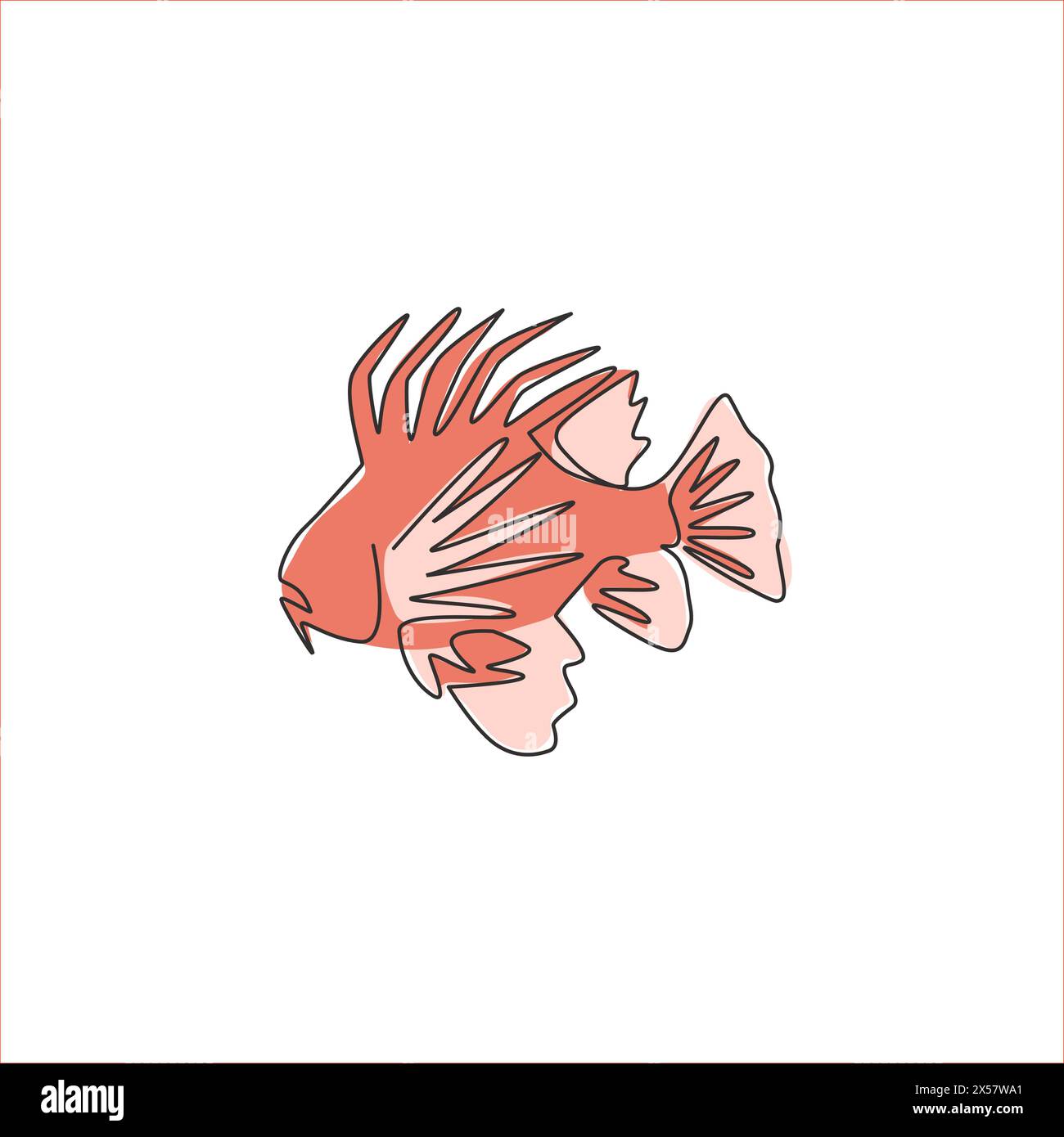 One single line drawing of terrifying lionfish for company logo ...