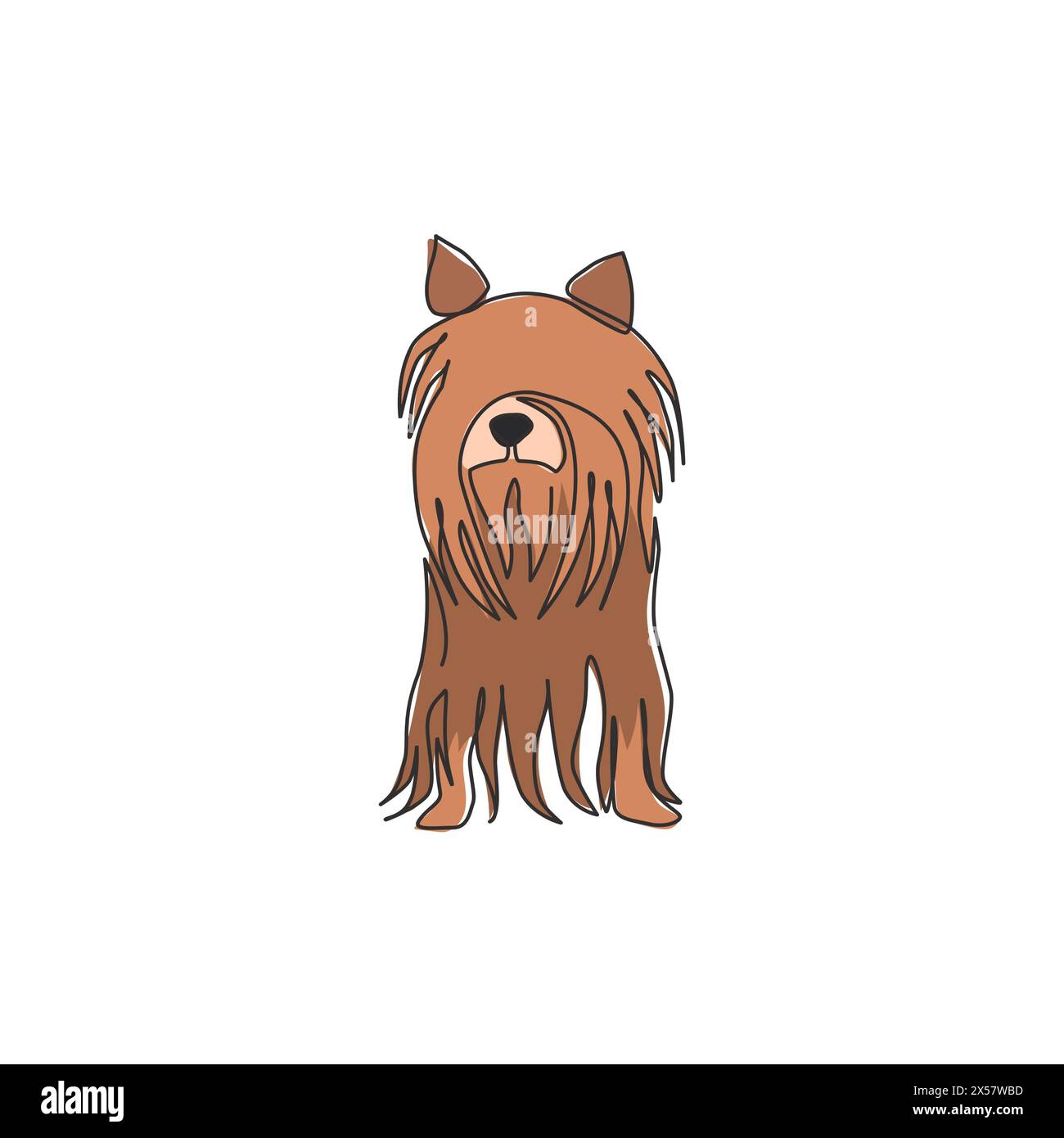 One continuous line drawing of cute yorkshire terrier dog for company ...