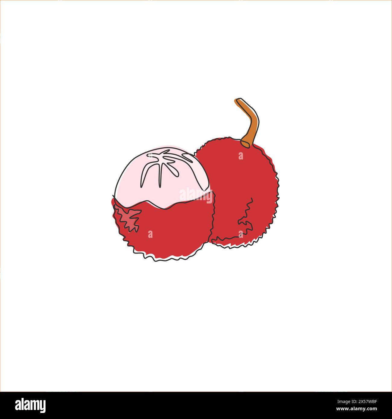 One single line drawing of whole healthy organic lychee for orchard ...