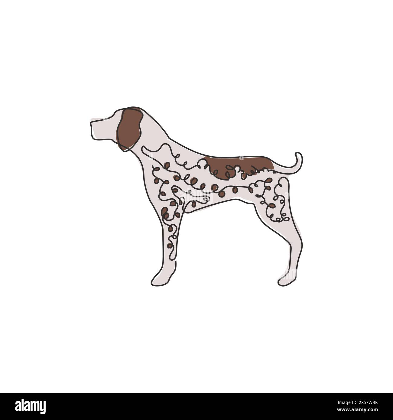 Single continuous line drawing of funny german shorthaired pointer for ...