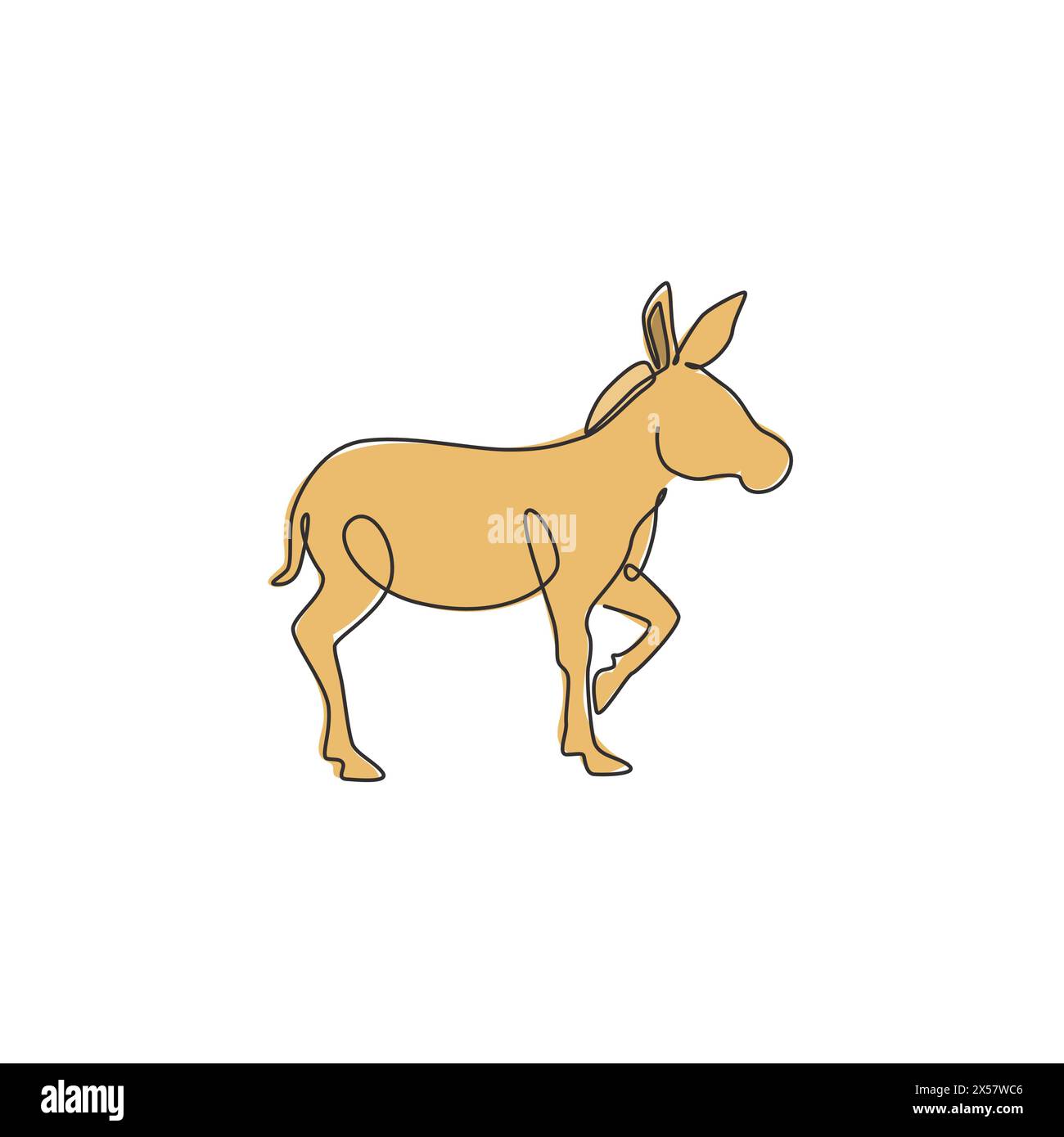 Single continuous line drawing of walking donkey for ranch logo ...