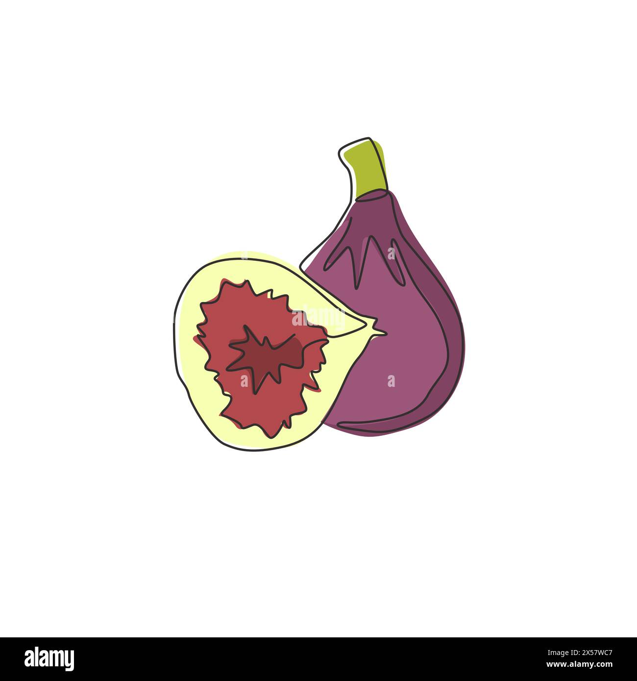 Single continuous line drawing whole sliced healthy organic figs for ...