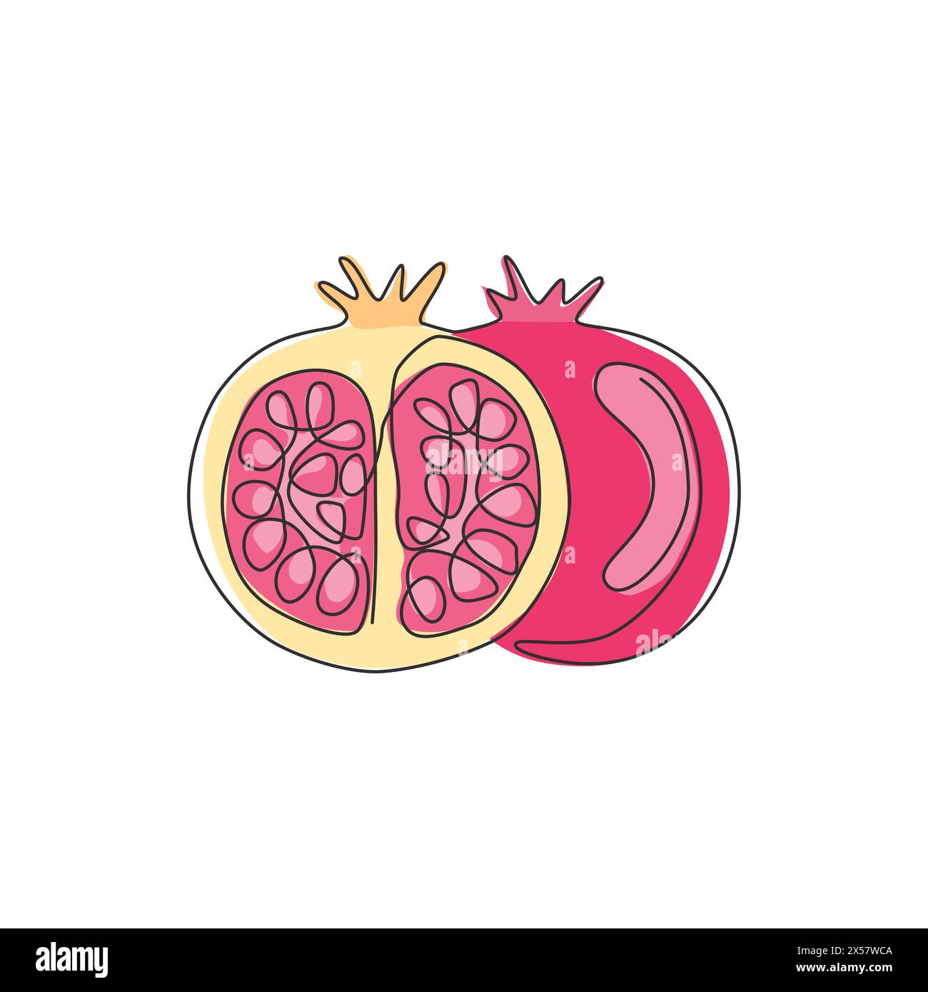 One continuous line drawing of whole and half sliced healthy organic ...