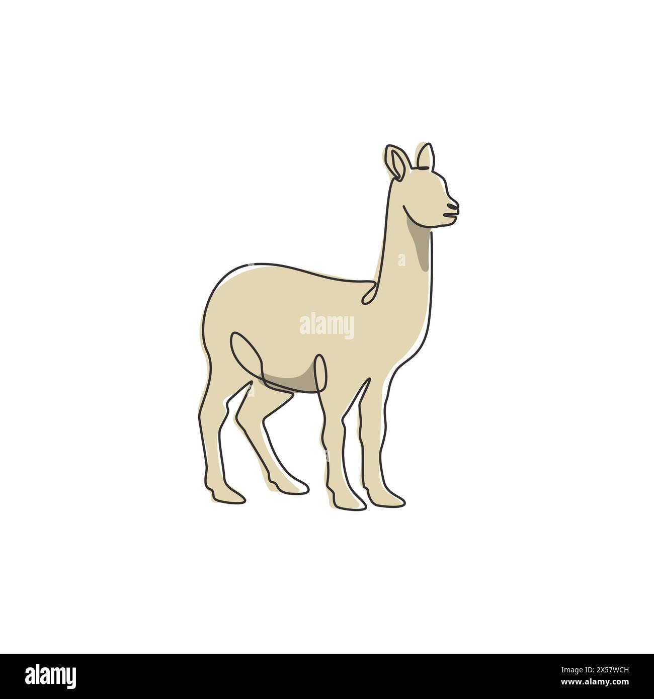 One continuous line drawing of funny alpaca for farm logo identity ...