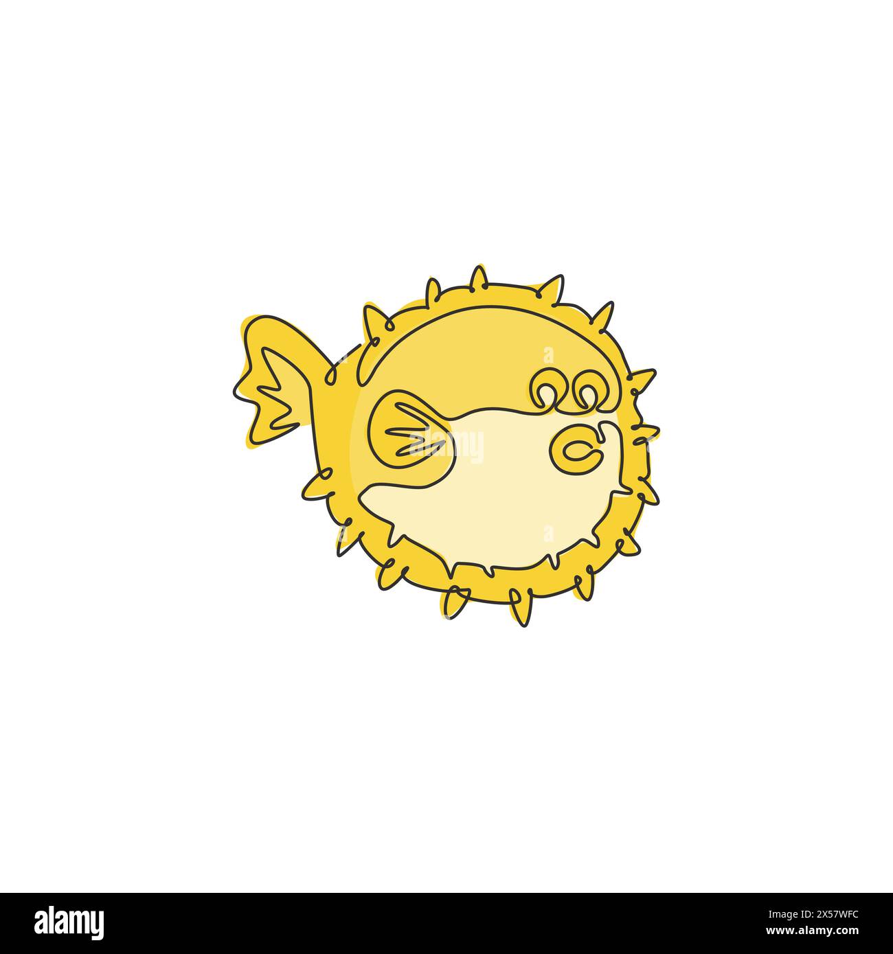 Single continuous line drawing of adorable pufferfish for marine logo ...