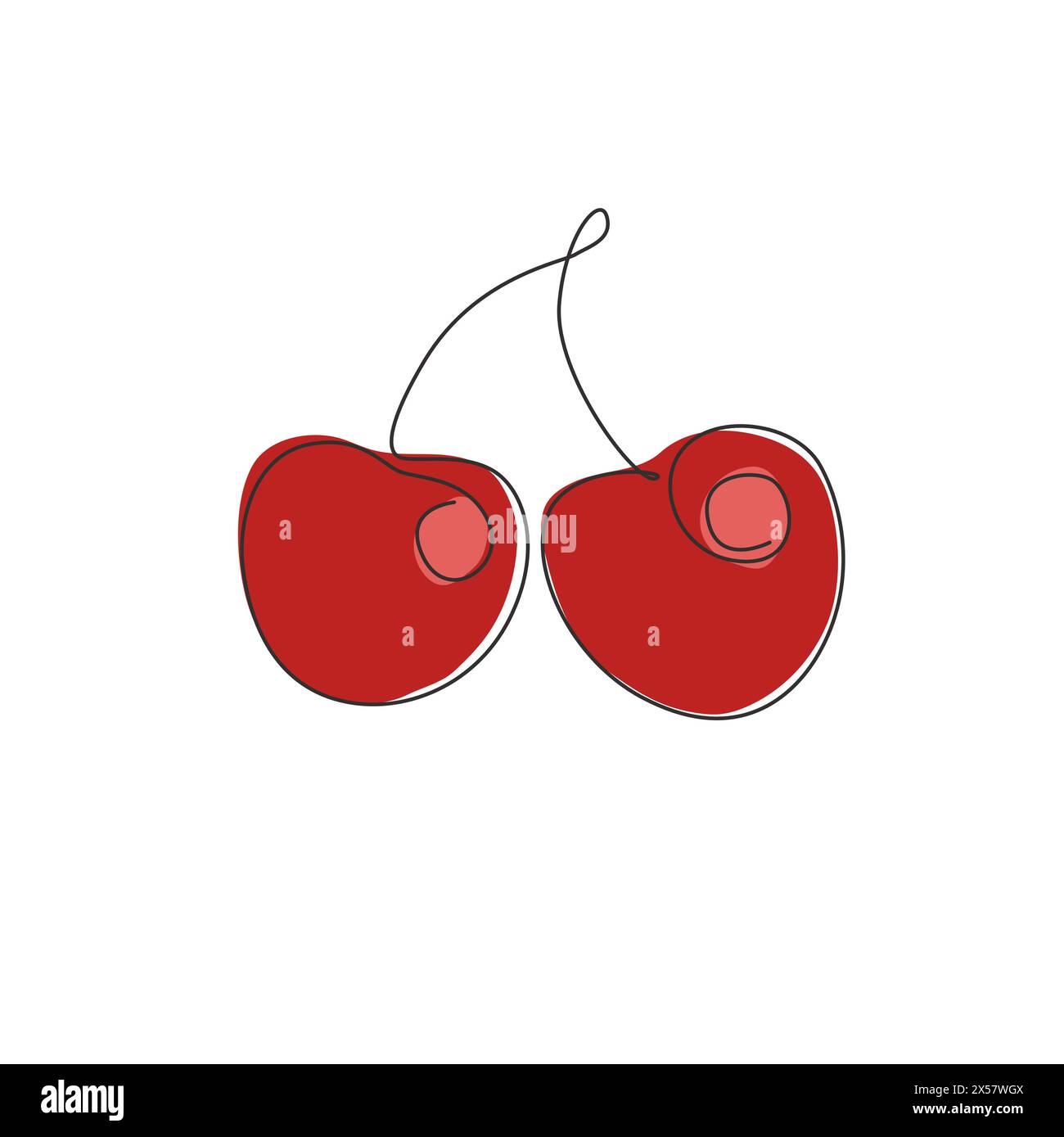 Single continuous line drawing of whole healthy organic cherries for ...