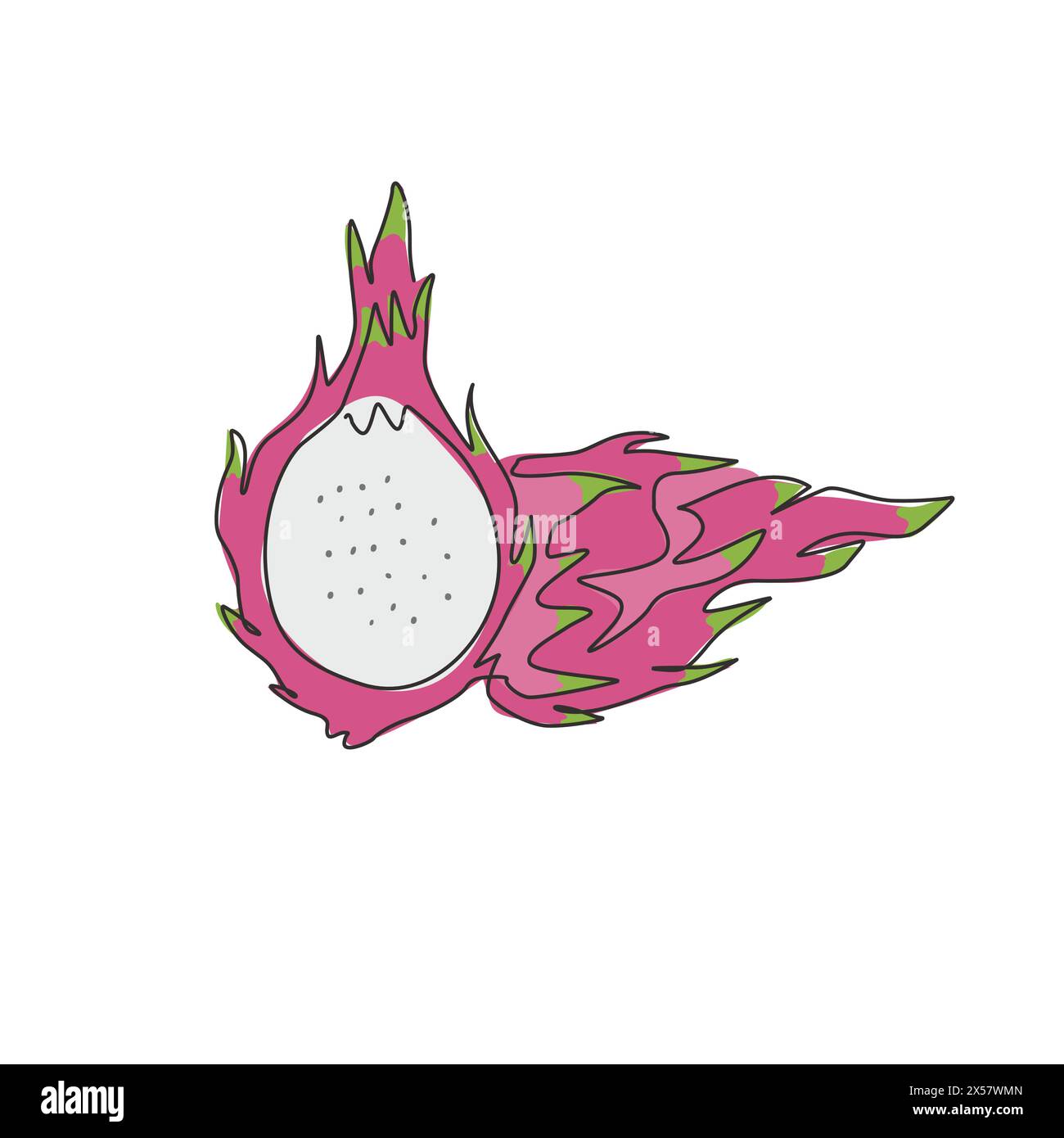 One single line drawing of whole healthy organic dragon fruit for ...