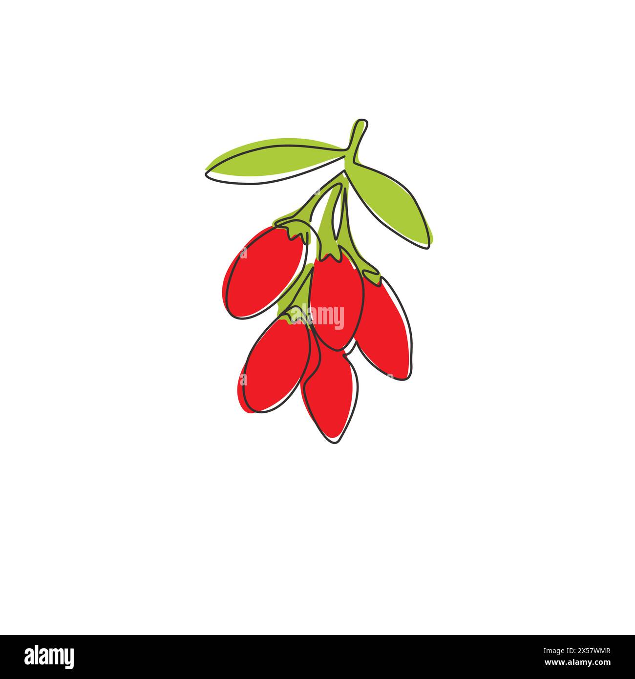 Single continuous line drawing of heap healthy organic goji berries for ...