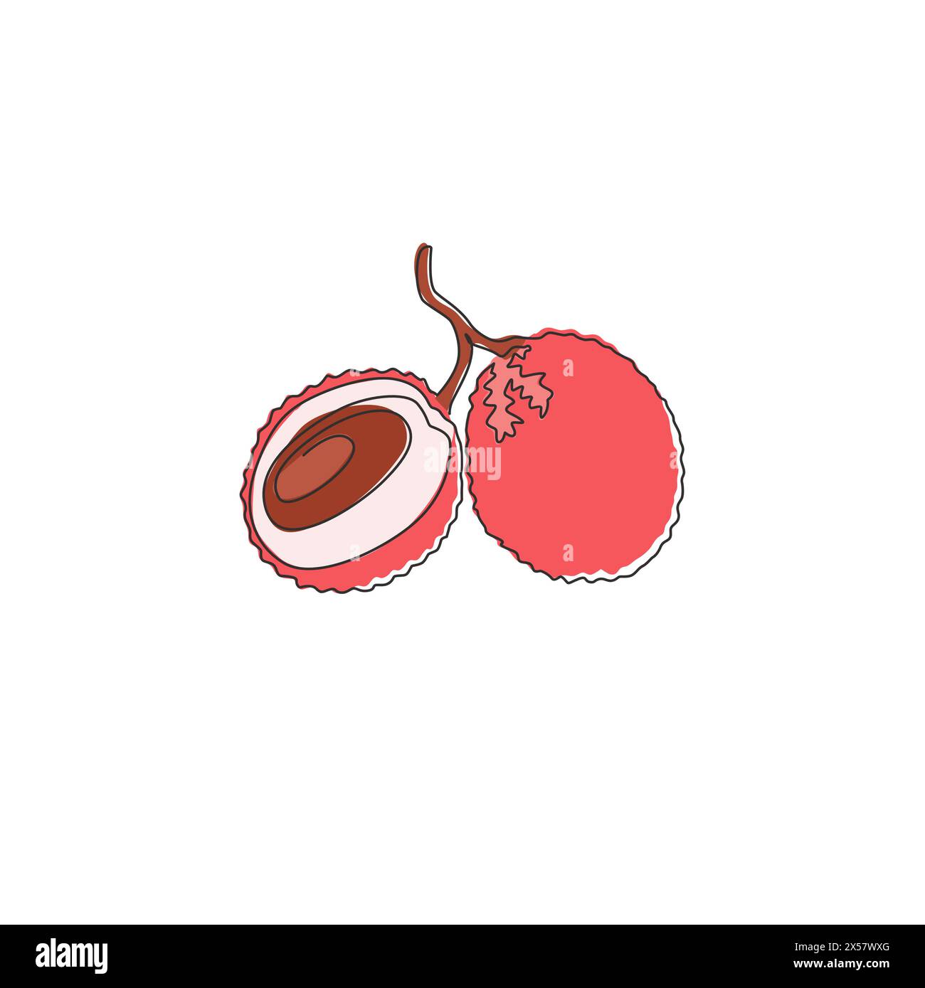 One continuous line drawing of whole group healthy organic lychee for ...