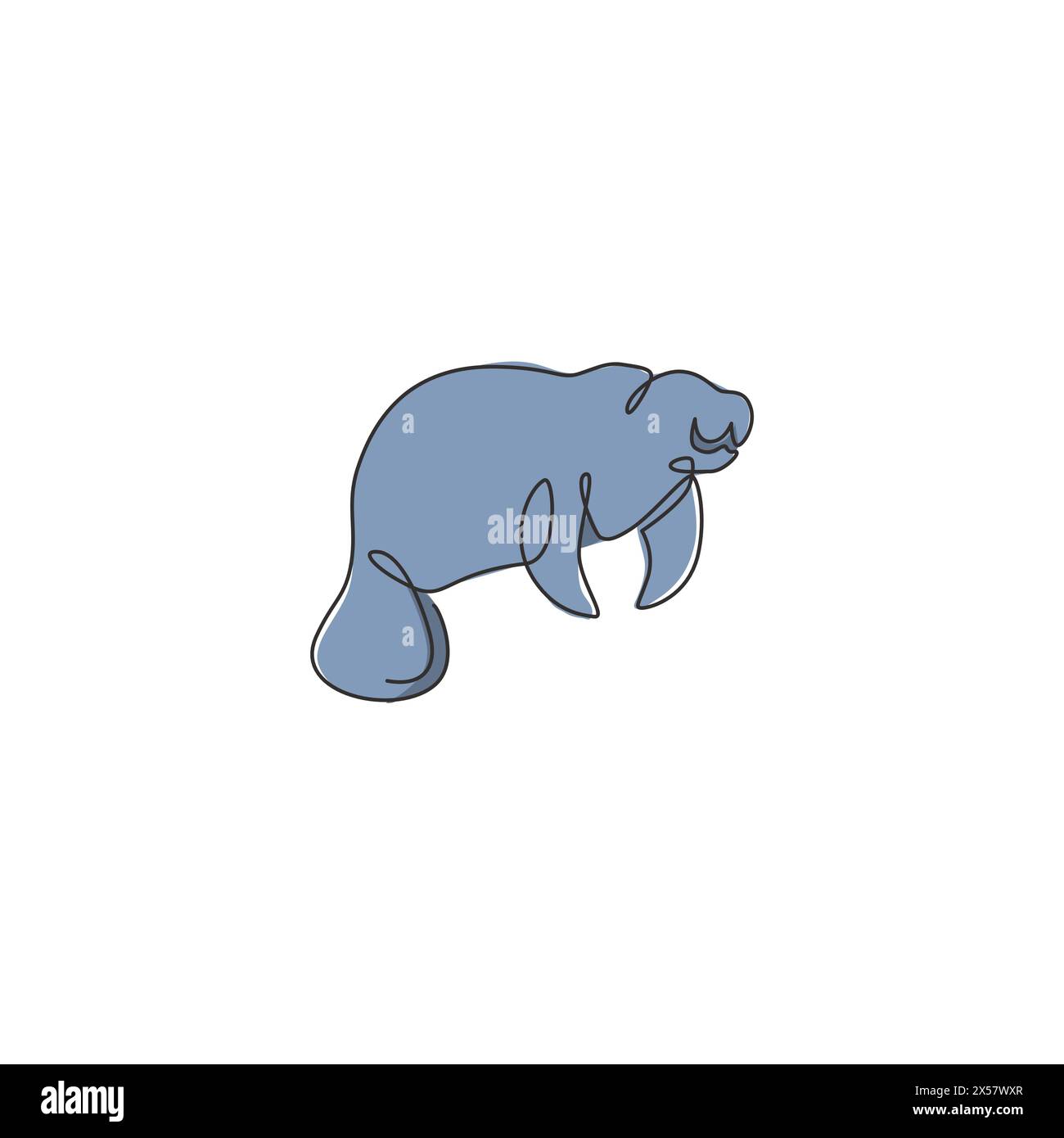 One single line drawing of adorable manatee for foundation logo ...