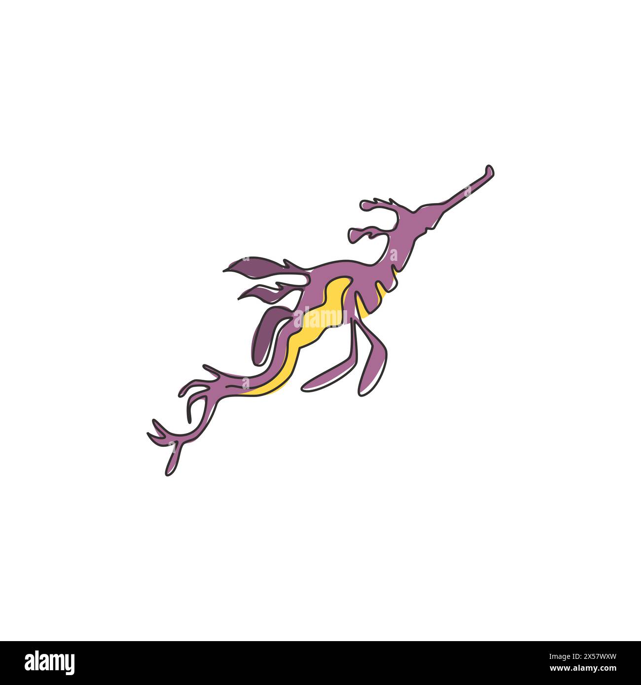 One single line drawing of beautiful leafy seadragon for company logo ...