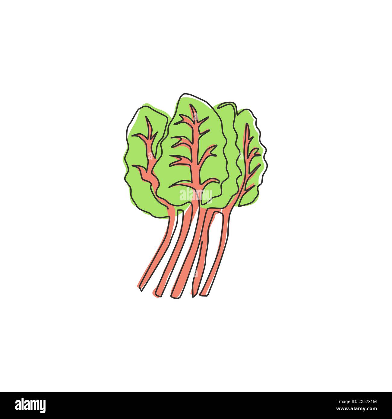 One single line drawing group pile of healthy organic swiss chard for ...