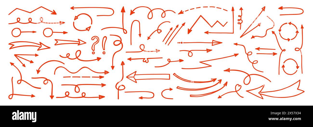Hand drawn line arrows curve doodle set. Arrows ideal for adding ...
