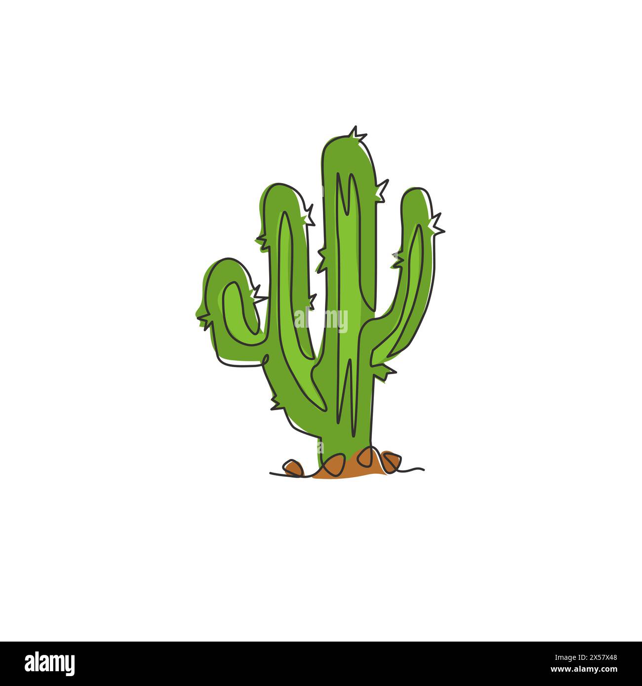 One Continuous Line Drawing Of Tropical Thorny Cactus Plant Printable