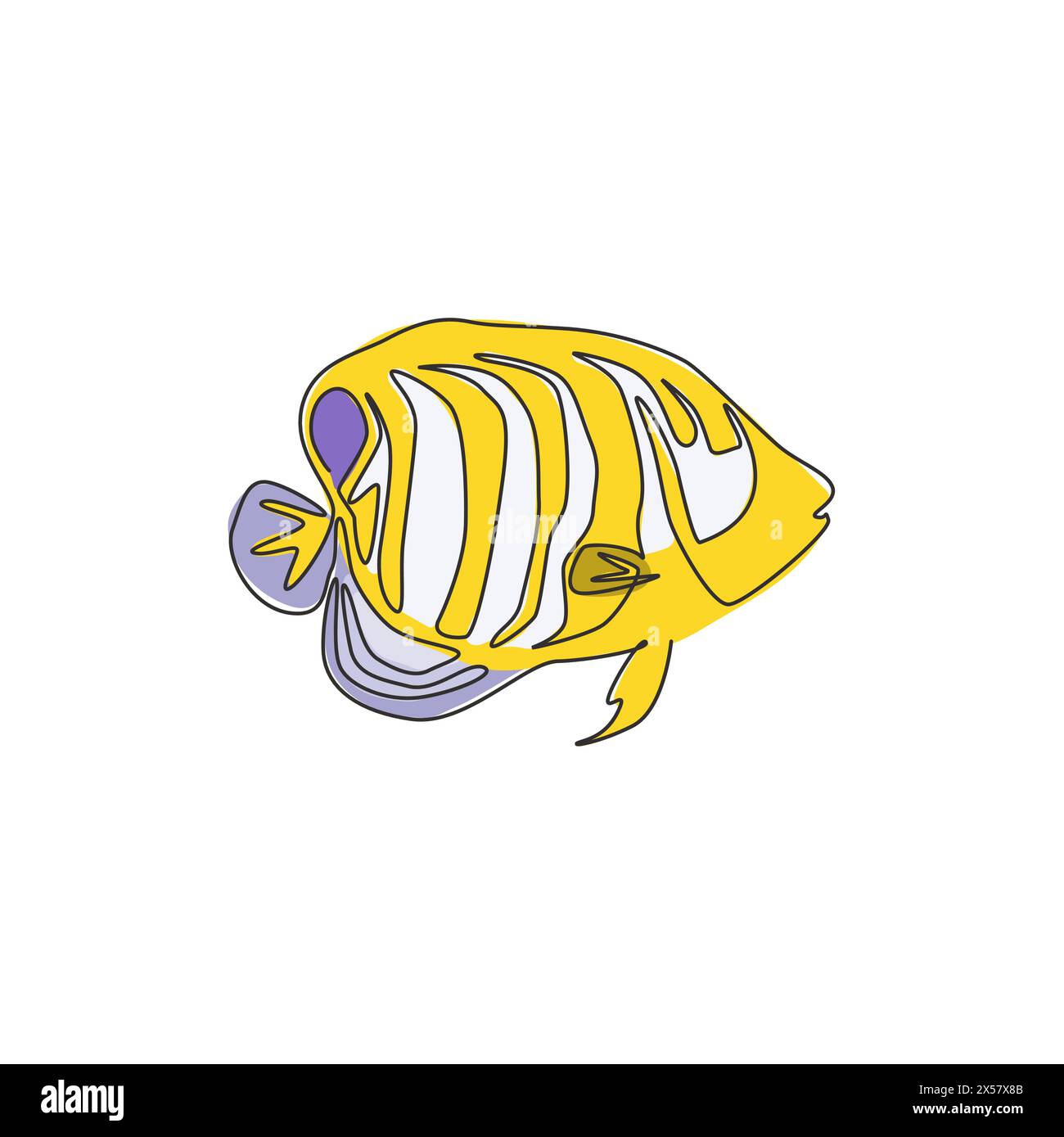 Single one line drawing of funny regal angelfish for company logo ...