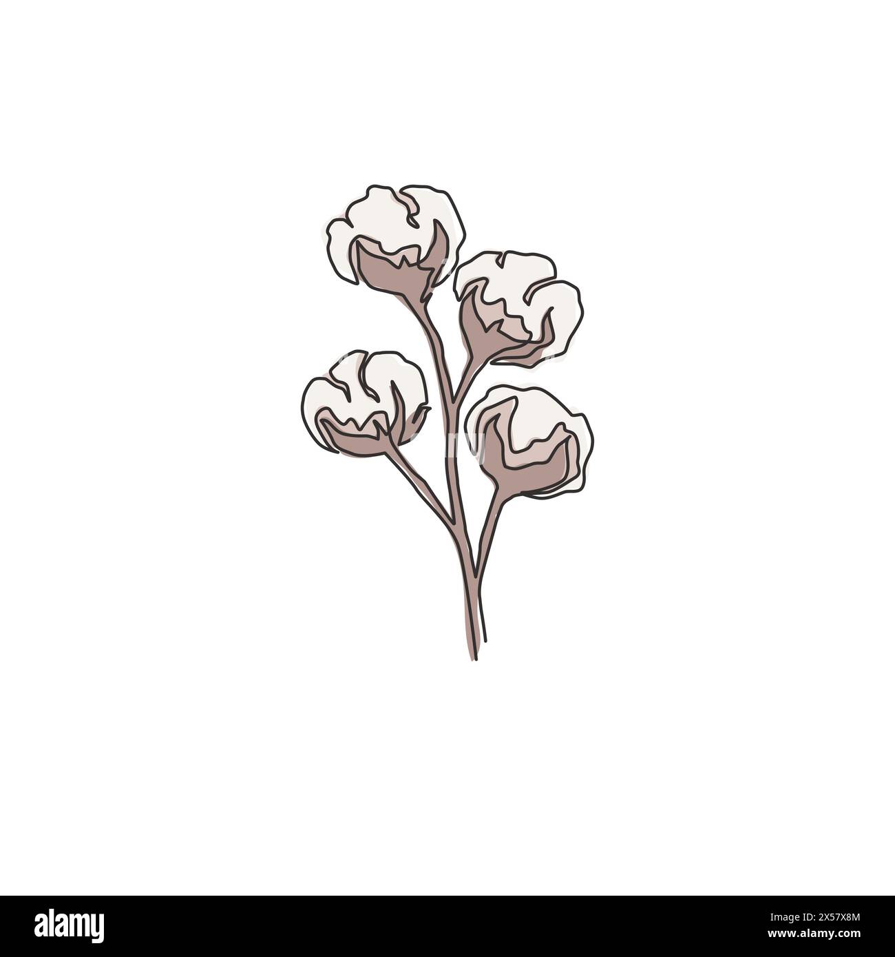 One continuous line drawing of whole soft and fluffy cotton flower for ...
