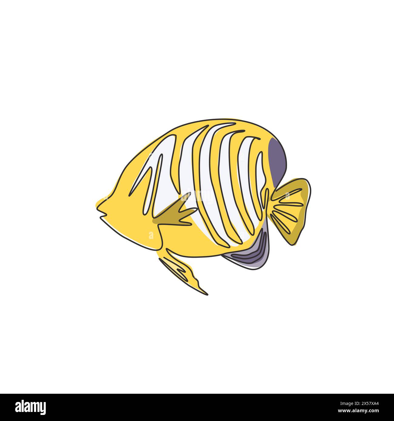 Single continuous line drawing of adorable regal angelfish for company ...