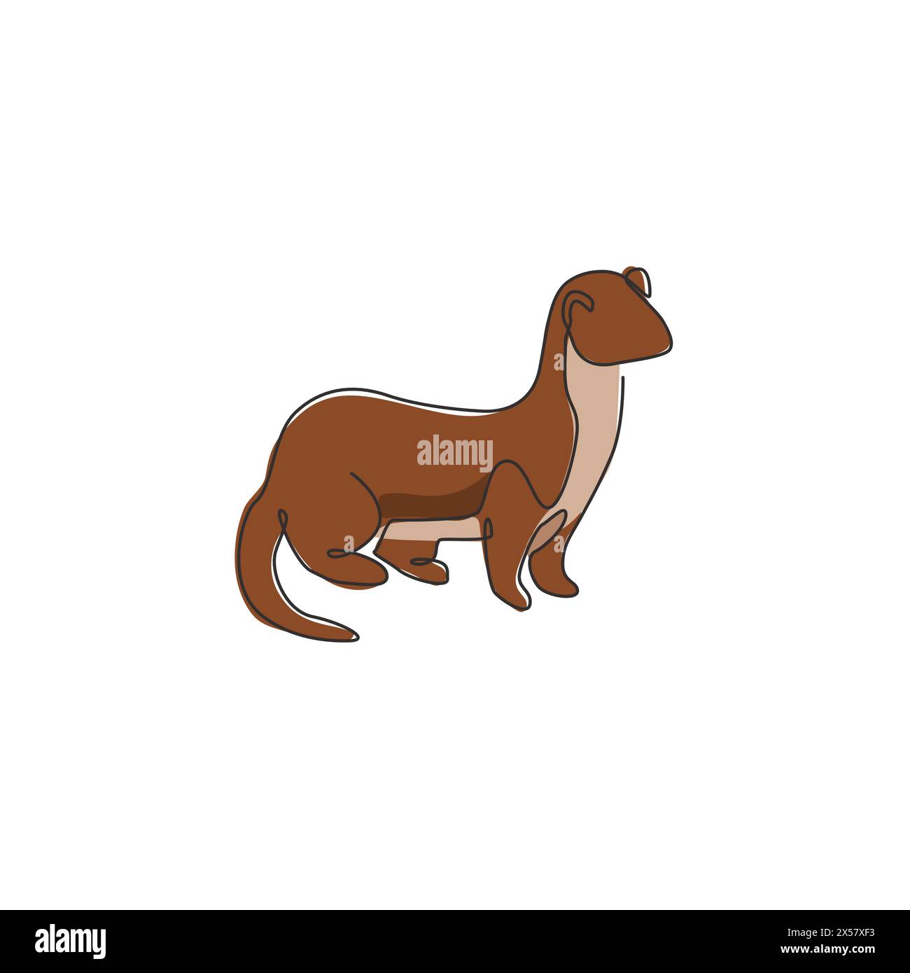 Single continuous line drawing of adorable weasel for company logo ...
