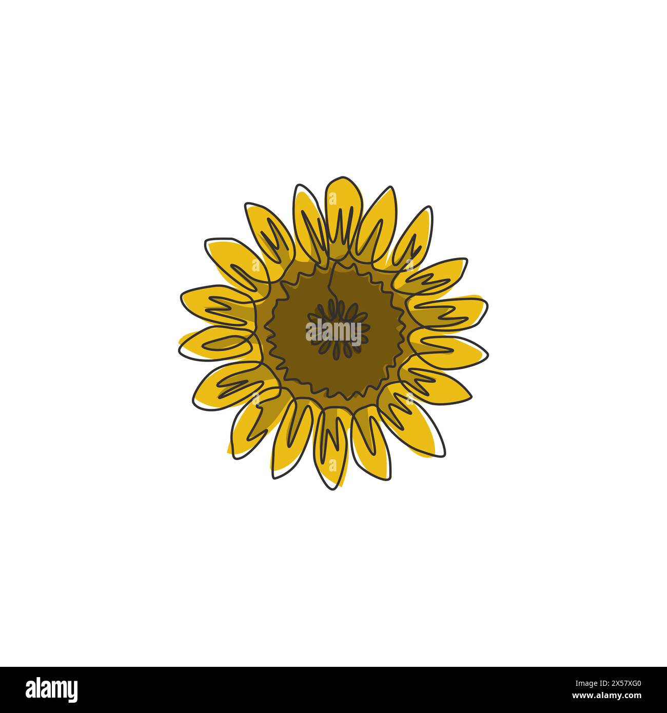 One single line drawing of beauty fresh sunflower for garden logo ...