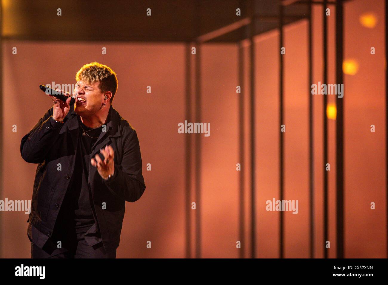 07 May 2024, Sweden, Malmö: Isaak from Germany sings the song "Always ...