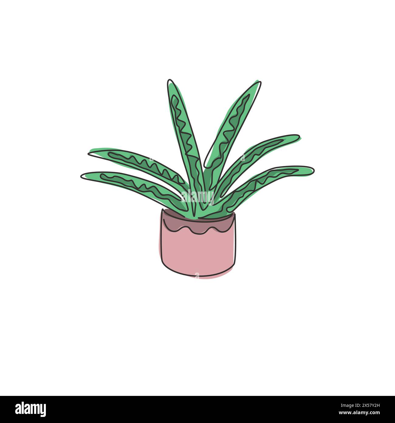 Single continuous line drawing of potted snake plant for home decor ...