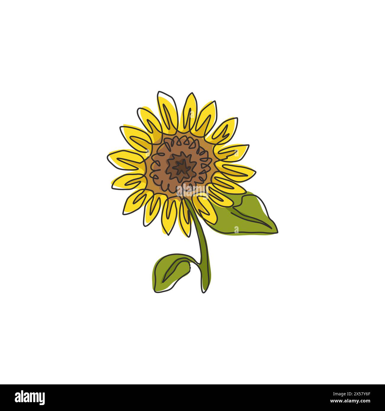 One continuous line drawing of beauty fresh sunflower for park logo ...