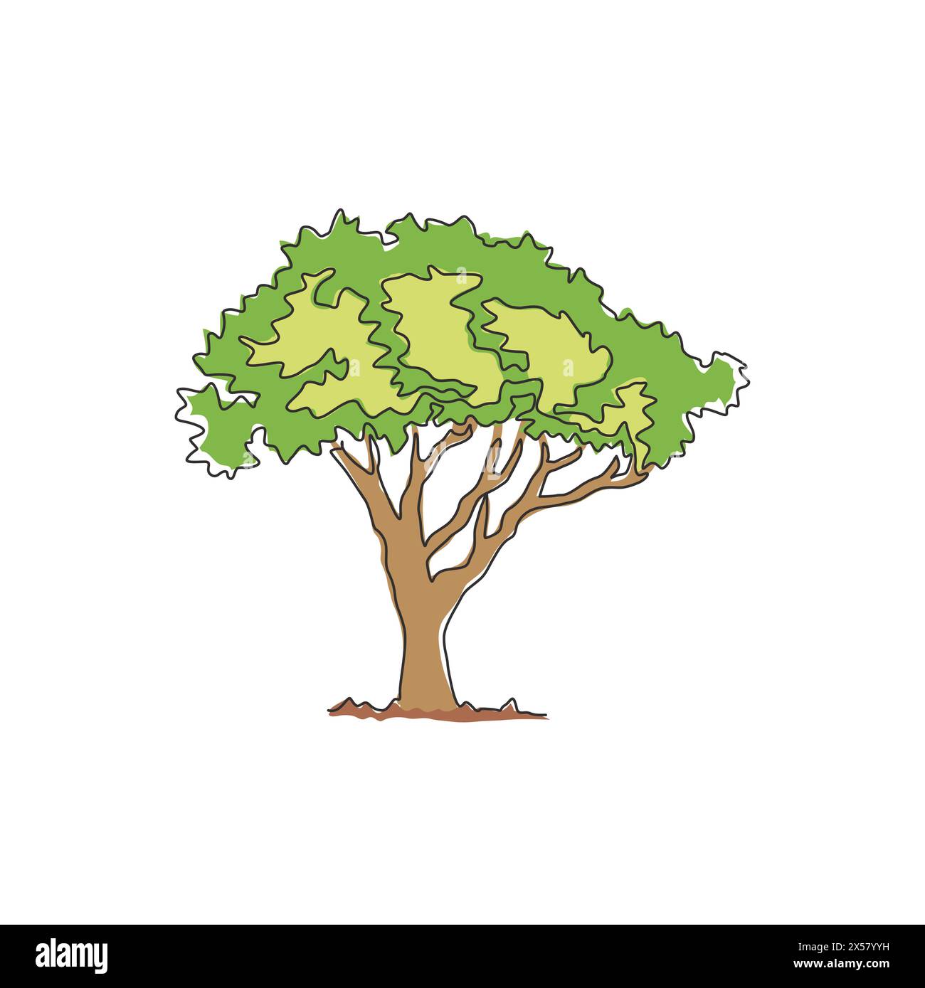 Single continuous line drawing beautiful marula tree for home decor ...