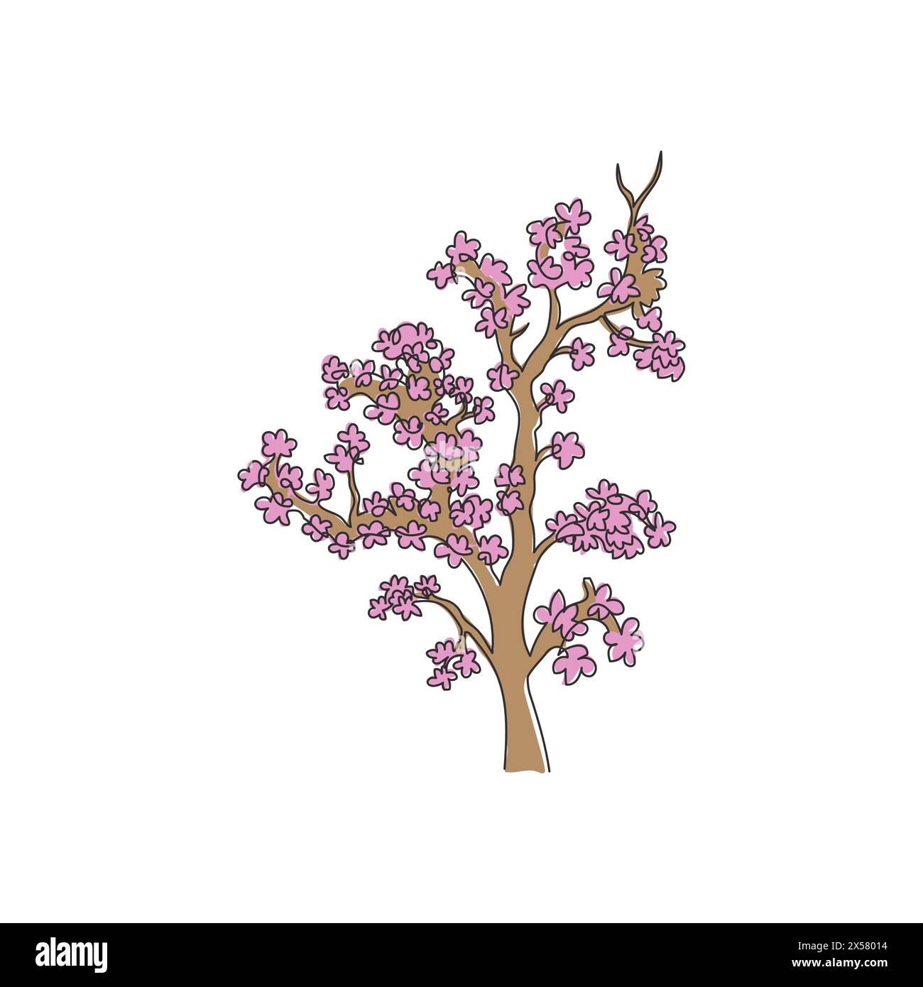 Single continuous line drawing beauty Japan sakura tree. Decorative ...