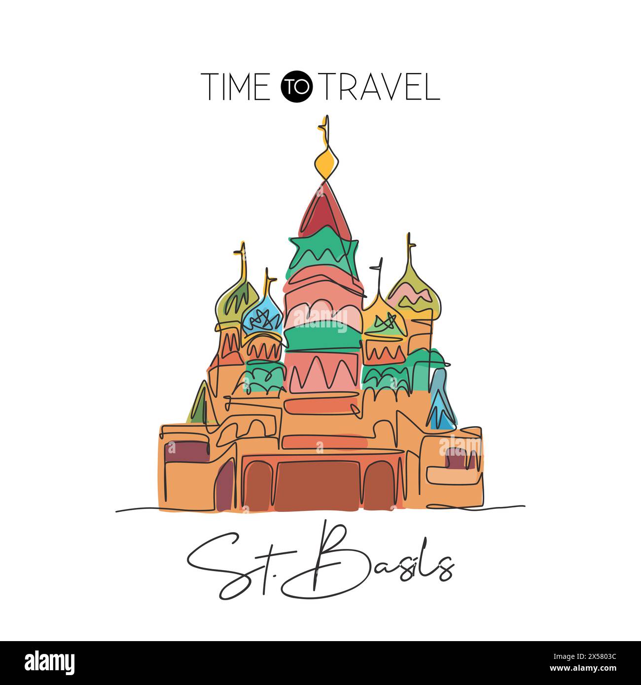 One continuous line drawing St Basils landmark. World iconic place in ...