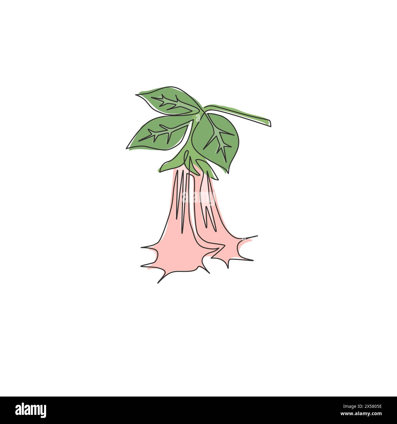 One continuous line drawing of beauty fresh brugmansia for home decor ...